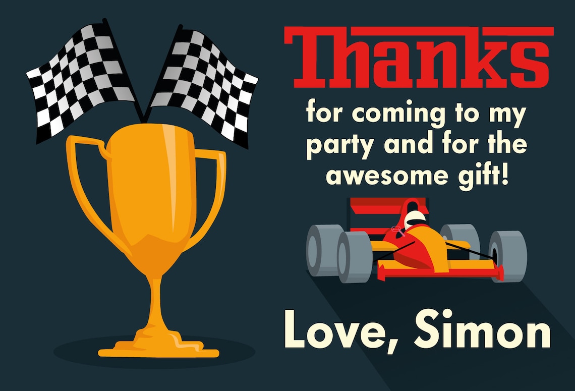 Race Car Thank You Card, Formula One Printable Thank You, Race Car ...