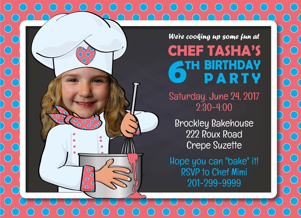 Chef Birthday Party Invitation Personalized With Your Photo - Etsy