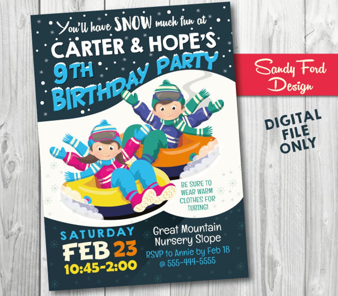 Snow Birthday Party Invitation for Two Children - Boys, Girls or Both ...