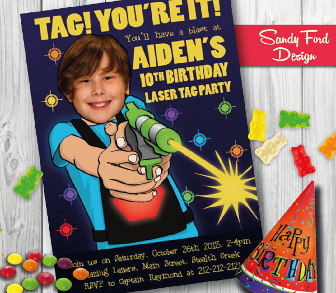 Laser Tag Birthday Party Invitation Personalized With Your Photo ...