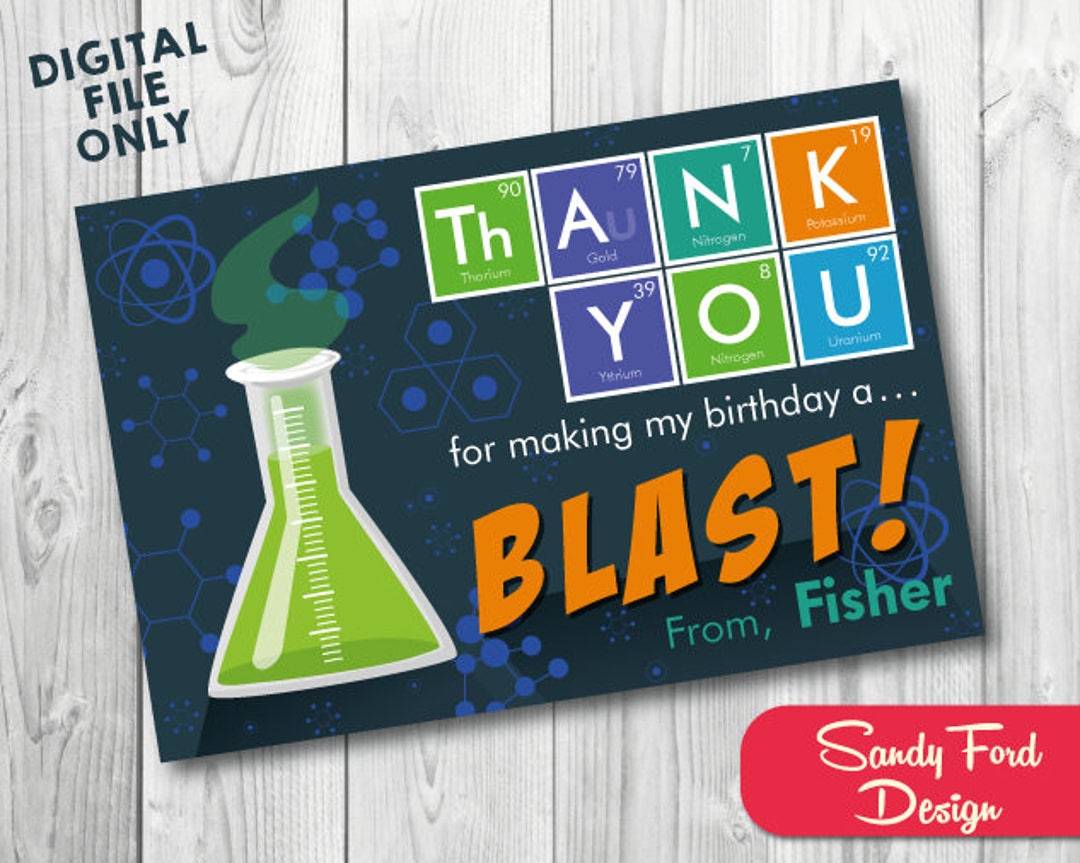 Boy's Custom Science Party Thank You Card DIGITAL FILE - Etsy