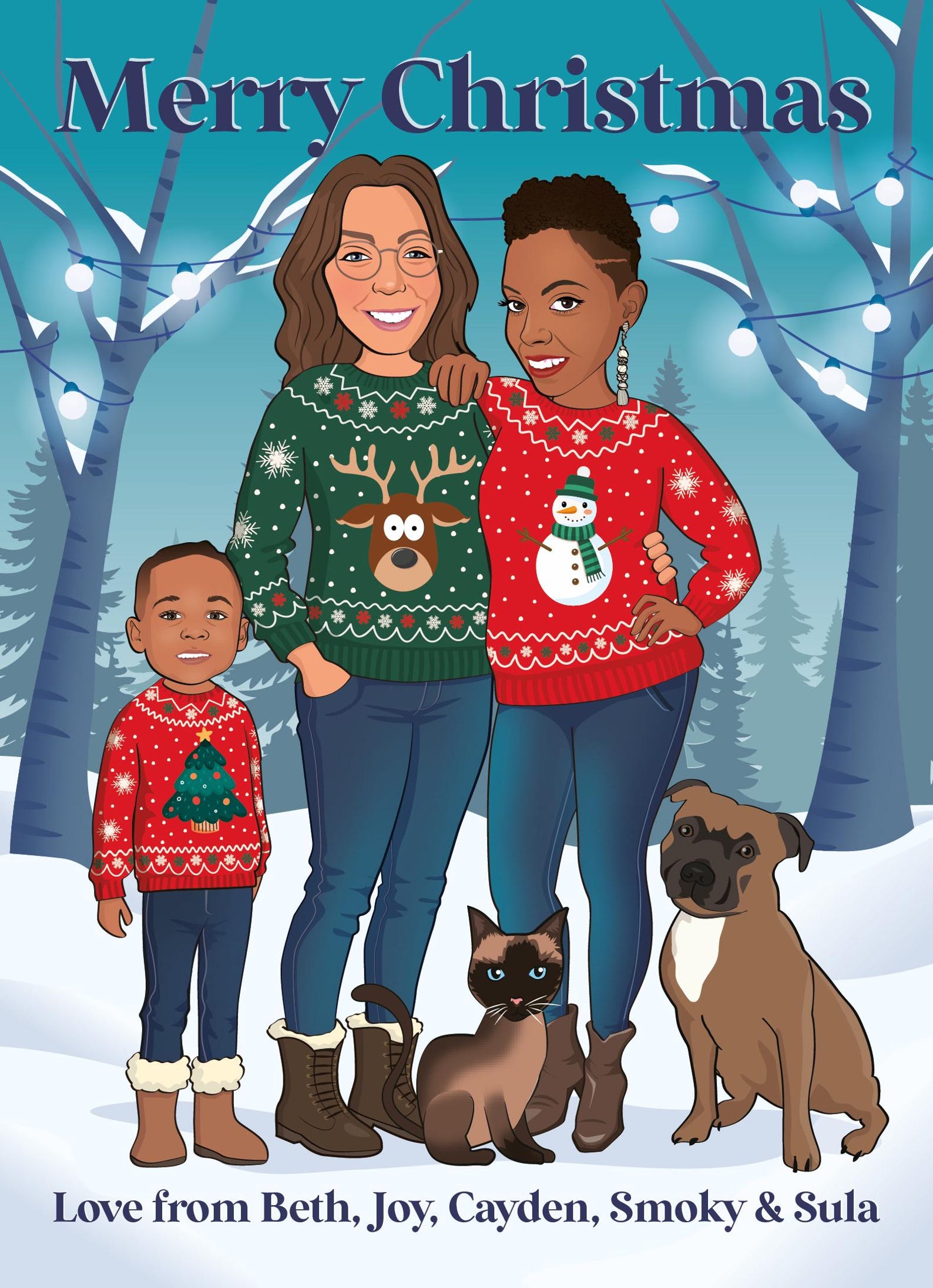 Ugly Sweater Family Christmas Card for up to 12 People - Illustrated ...