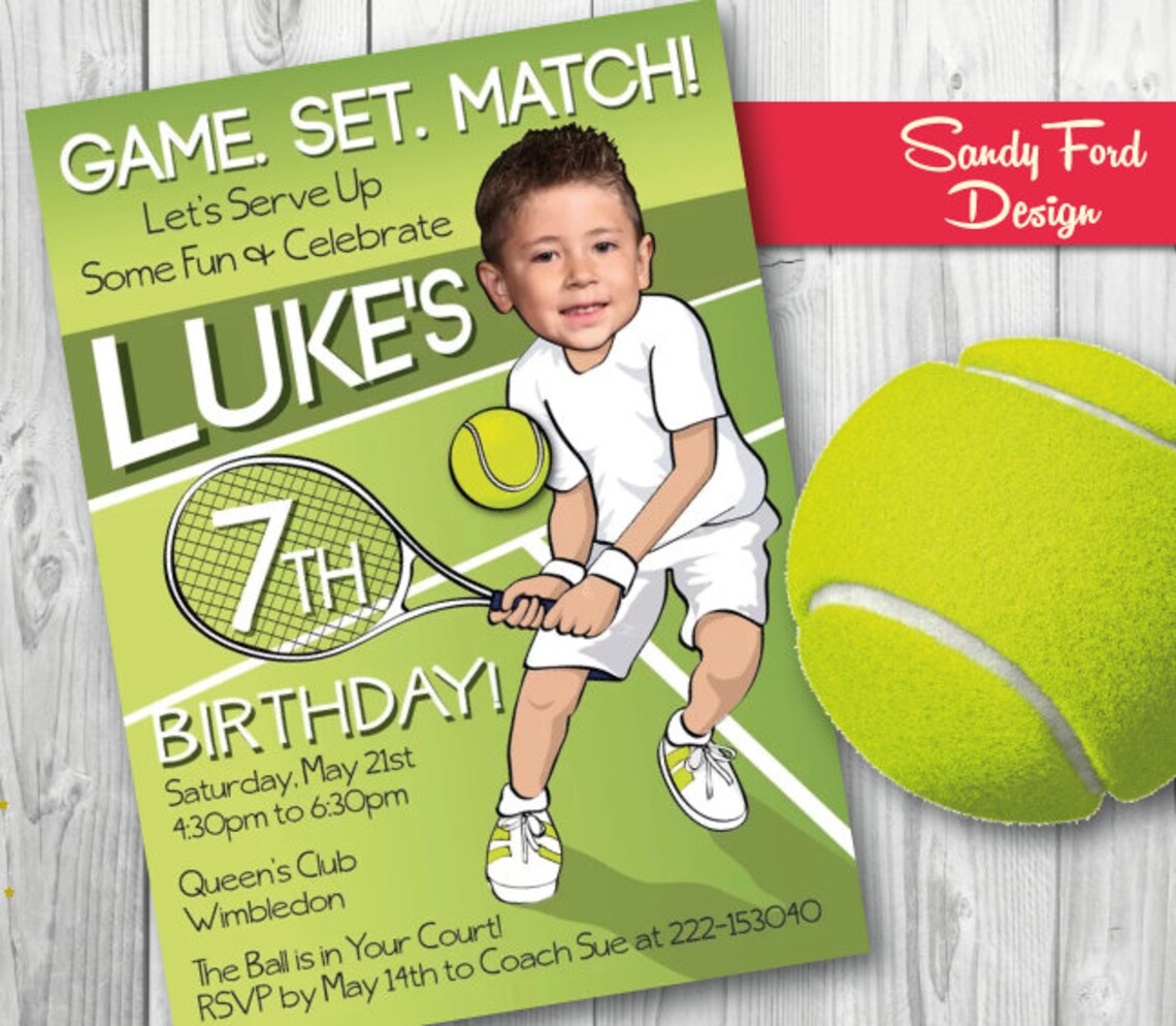 Tennis Birthday Party Invitation - Personalized With Your Photo DIGITAL ...
