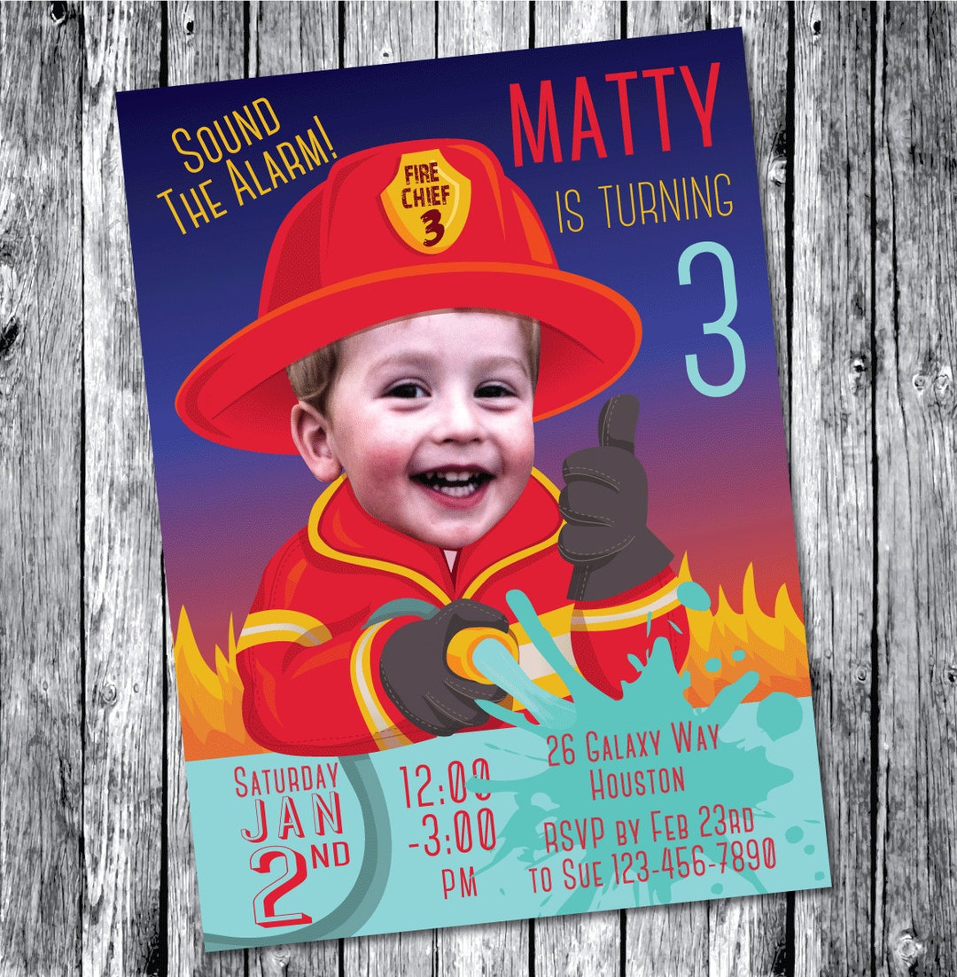 Firefighter Invitation Red DIGITAL FILE Personalized With Photo - Etsy