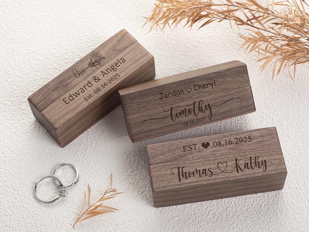 Personalized Wooden Wedding Ring Box, Engraved Proposal Holder - Etsy