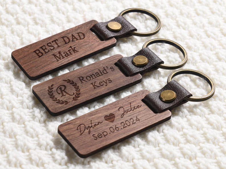 Personalized Walnut Wood Keychain, Engraved Keychain, Custom Wood Key ...