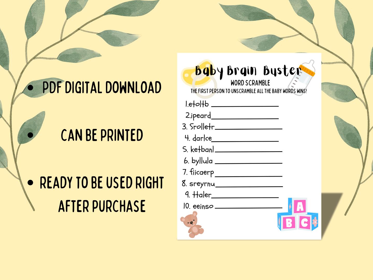 Baby Brain Buster-baby Shower Games to Play With Friends and Family ...