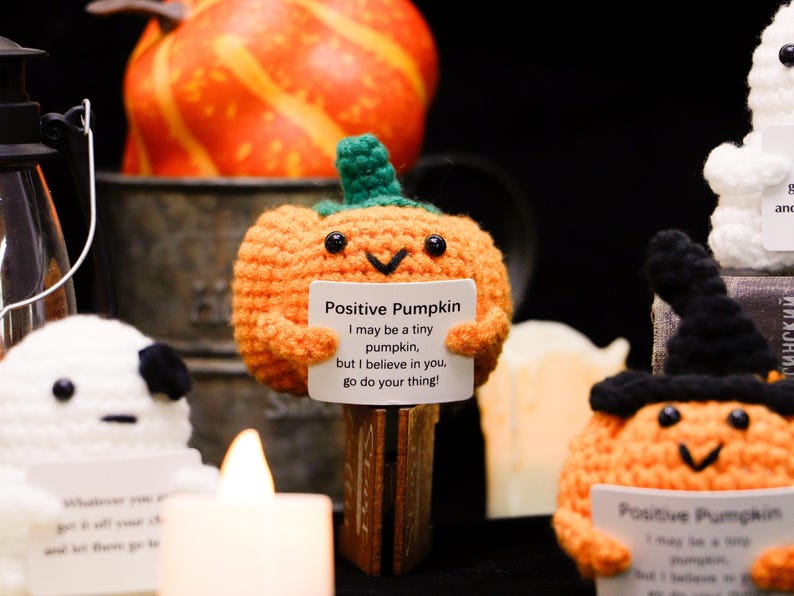 Pumpkin Crochet Emotional Support, Halloween Ghost Doll, Cute Crochet ...