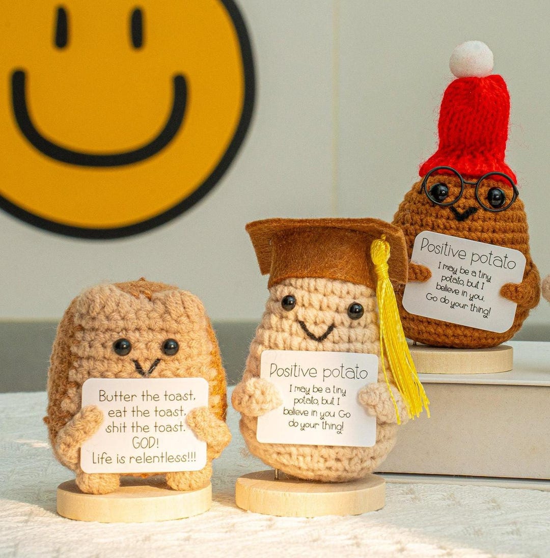 Positive Crochet Emotional Support Potato - Handmade Stress Relief Gift ...
