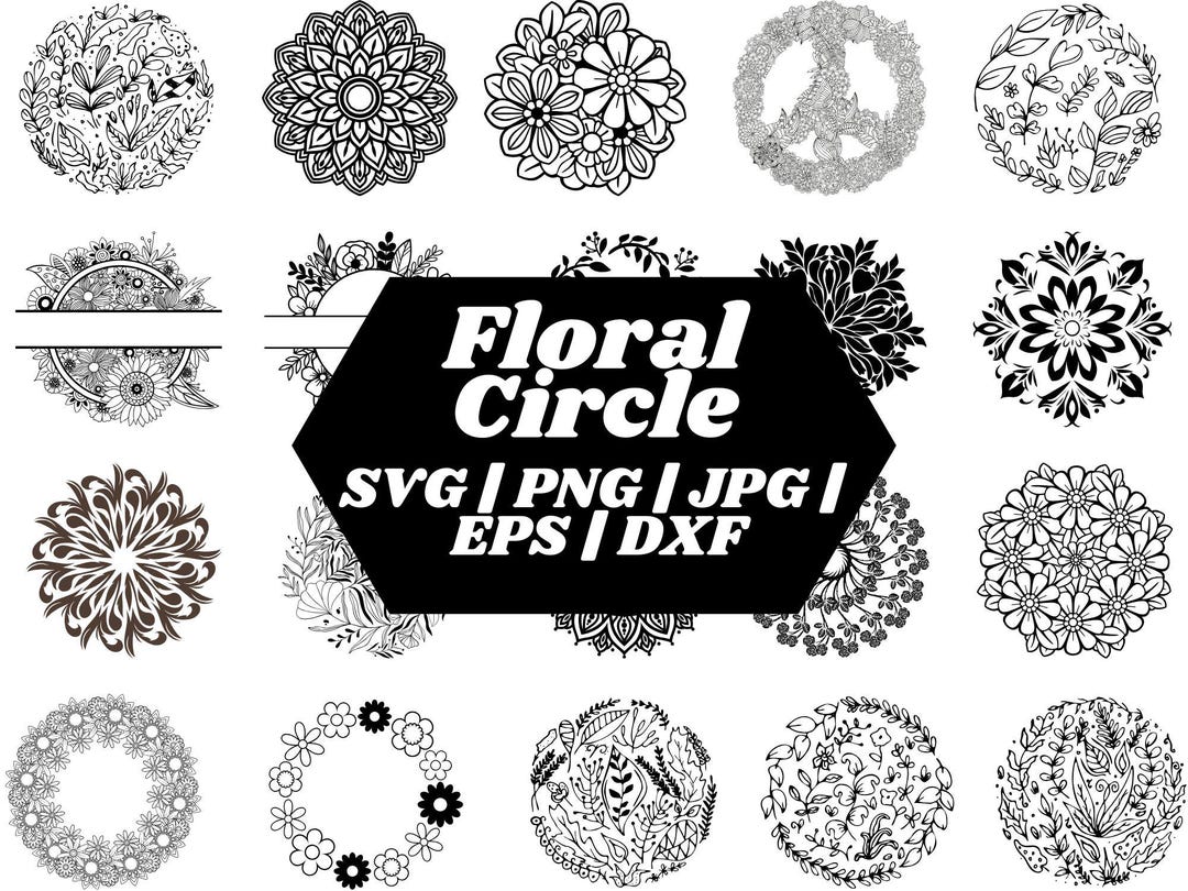 Floral Circle Bundle SVG PNG, Round Floral Designs for Cricut and ...