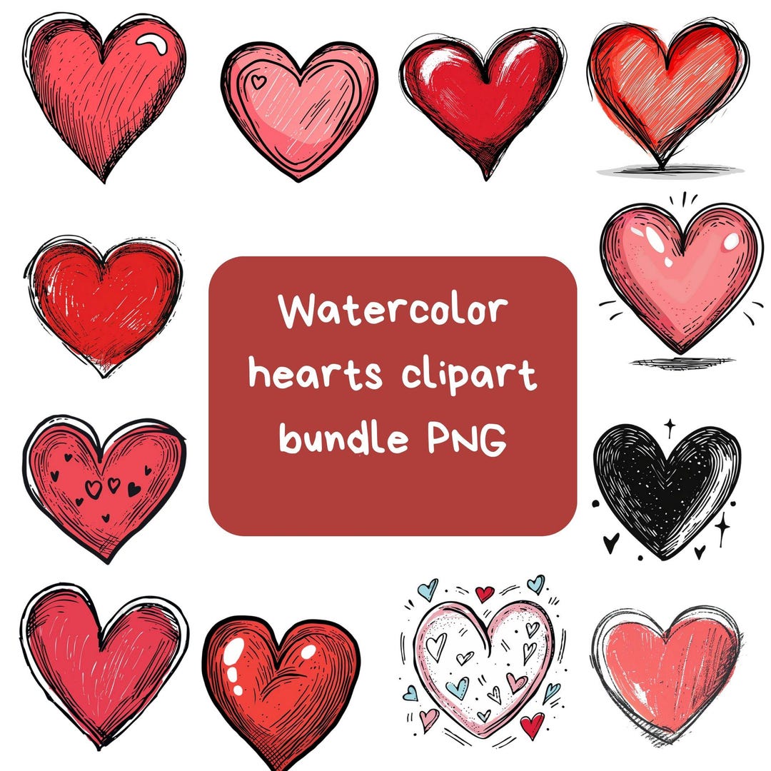 Cute Doodle Hearts Clipart, Watercolor Sublimation Heart Designs ...