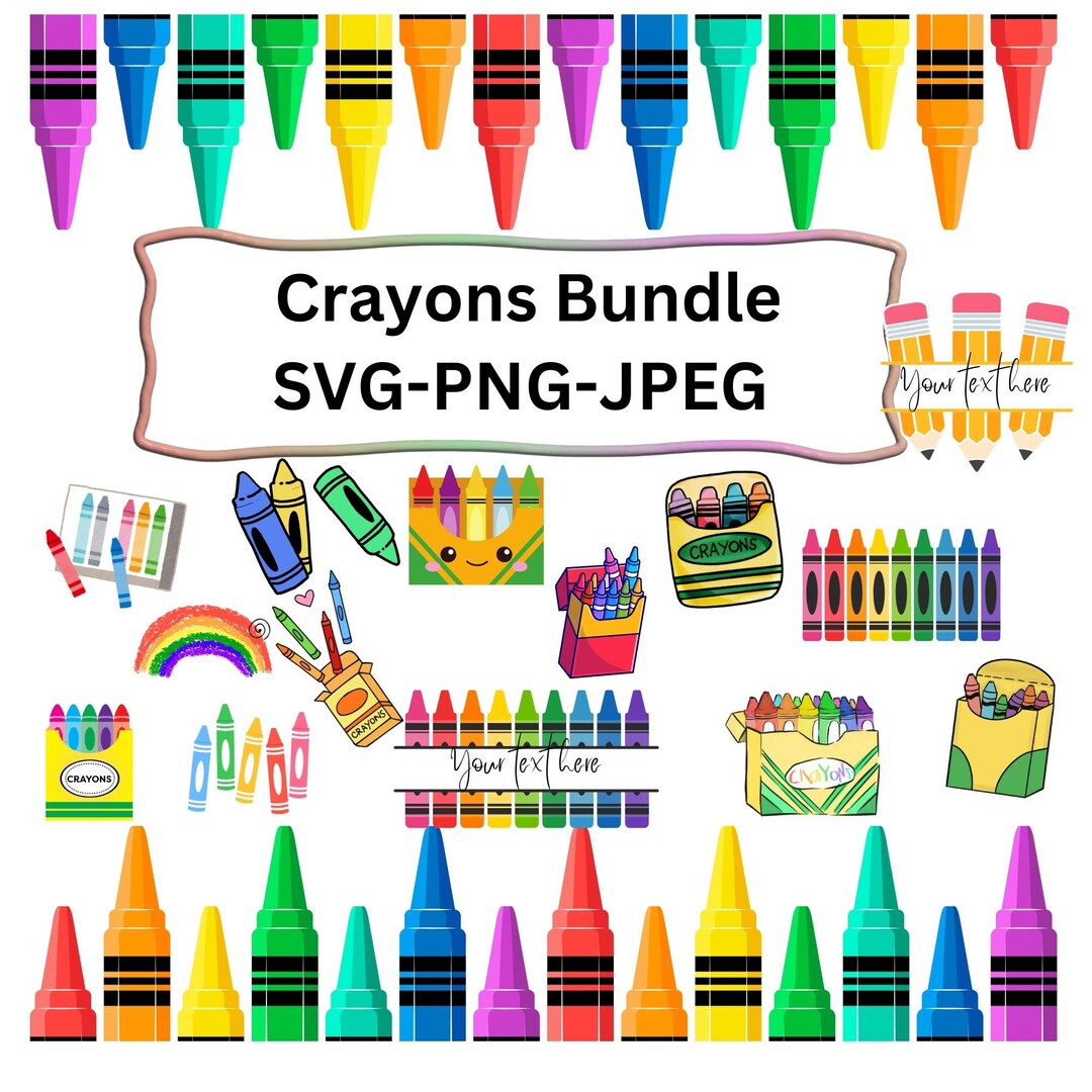Colorful Crayon Clipart Bundle: 50 PNG, SVG, JPG Graphics (digital ...