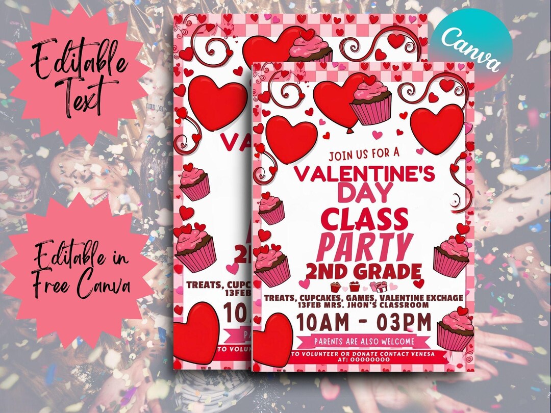Editable Valentines Class Party Invite, School Charity Church ...