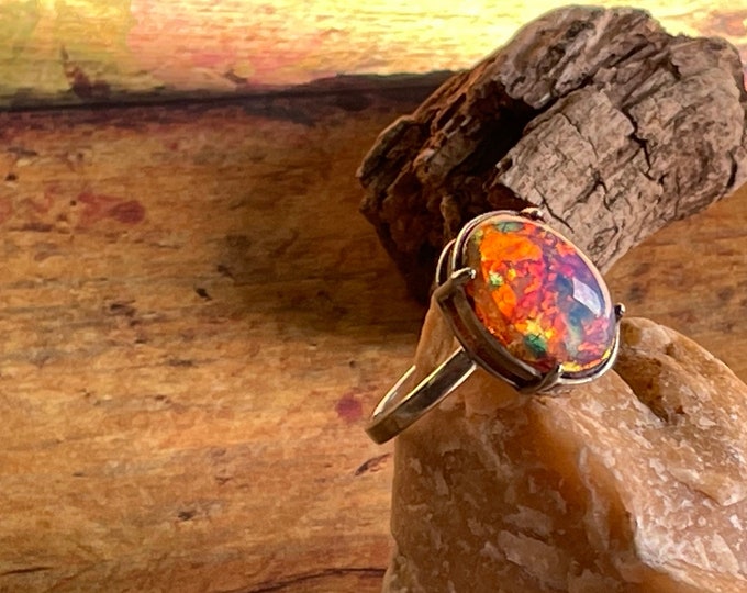 Pink Fire Opal Ring, Glowing Opal Ring, Sterling Silver Ring, Fire Ring ...