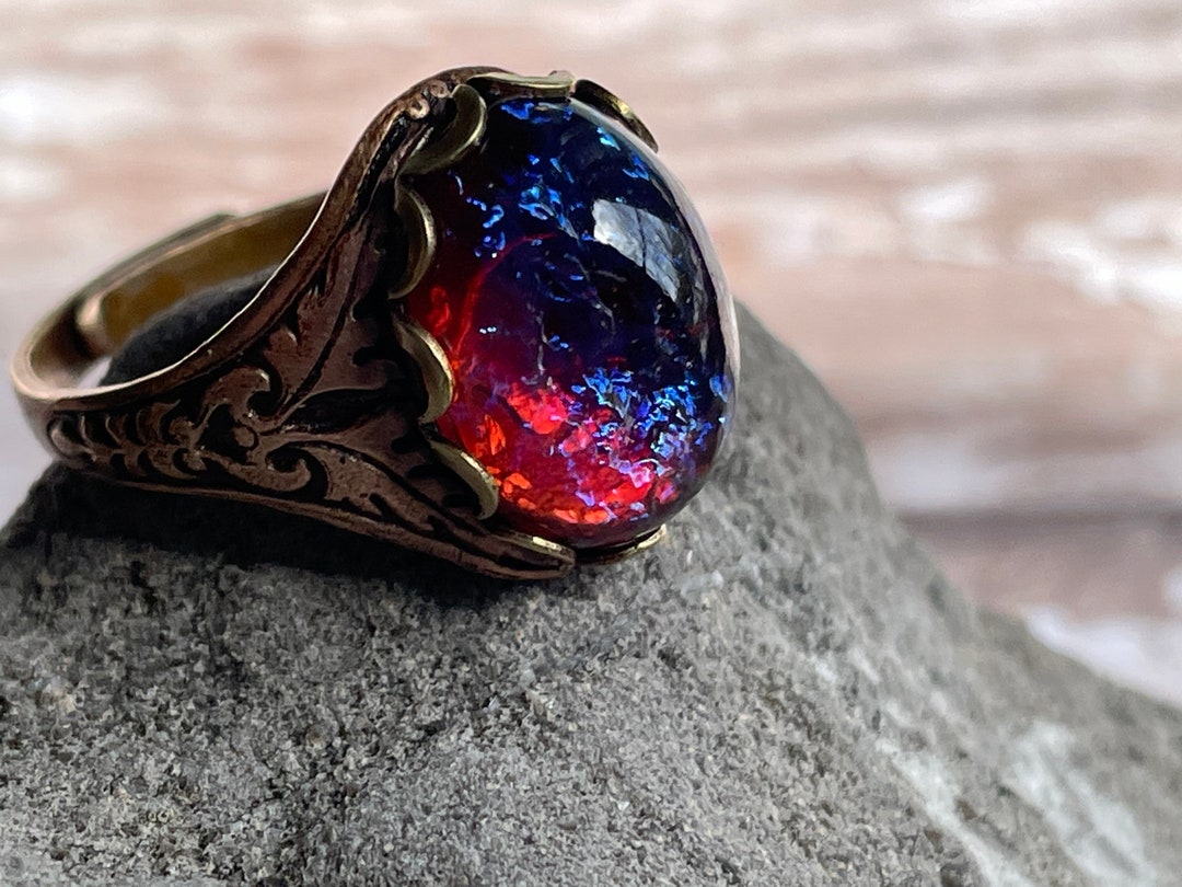 Dragon's Breath Ring, Fire Opal Ring, Fire and Lace Ring, Adjustable ...