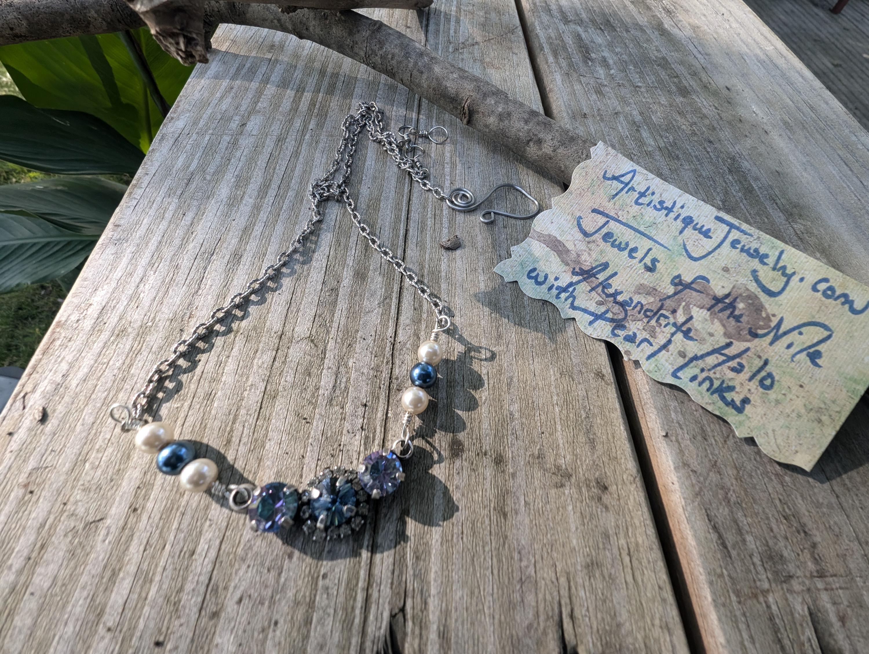 Egyptian Valentine Cleopatra s Jewels of Blue Nile Deep Blue and Alexandrite Swarovski Crystal With Pearls Halo Necklace Bride Wife Gift Etsy