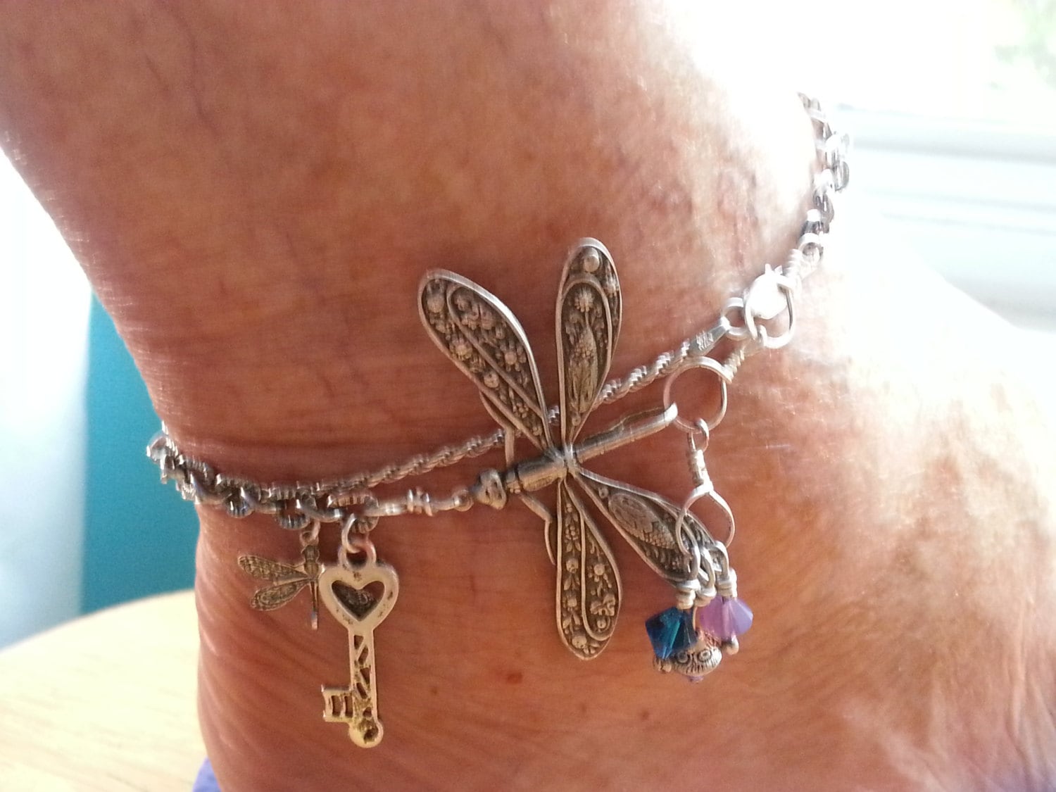Dragonfly Anklet Anklet With Key Nature Charms Anklet - Etsy