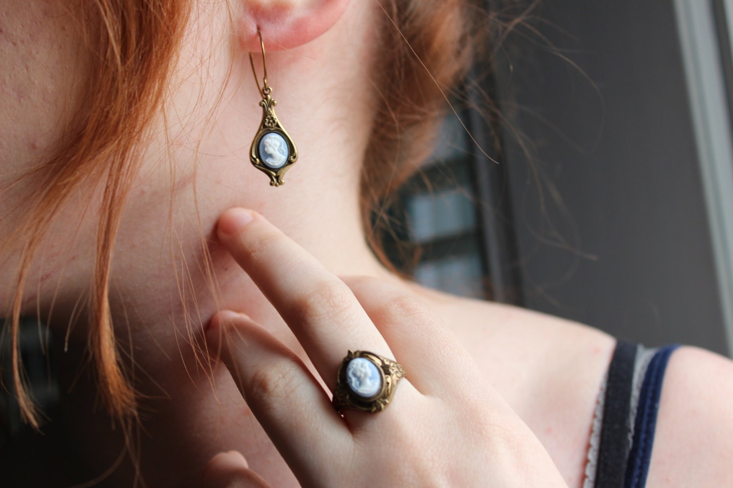 Blue Cameo Jewelry Set Cameo Ring Cameo Earrings Bridesmaid | Etsy