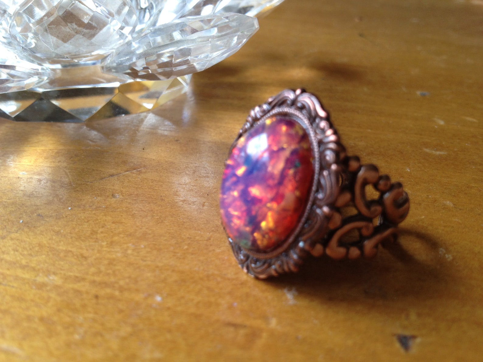 Pink Fire Opal Ring Opal Ring Adjustable Ring Unique Rings - Etsy