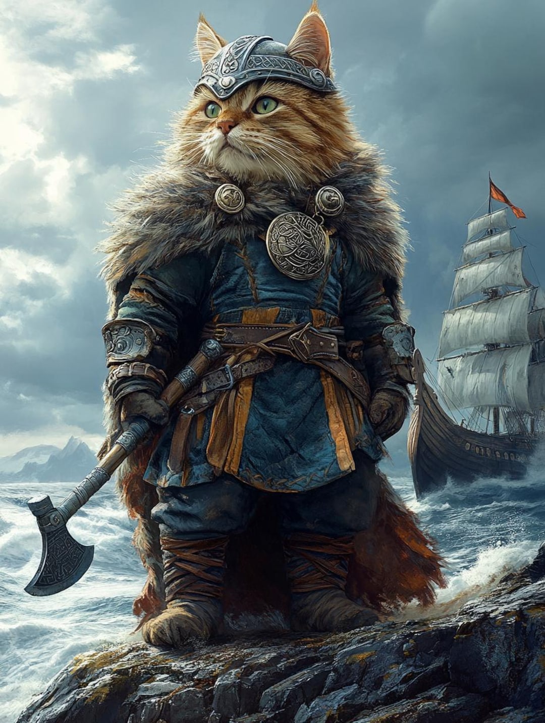 Custom Viking Warrior Pet Portraits Cat and Dog Leader Art - Etsy