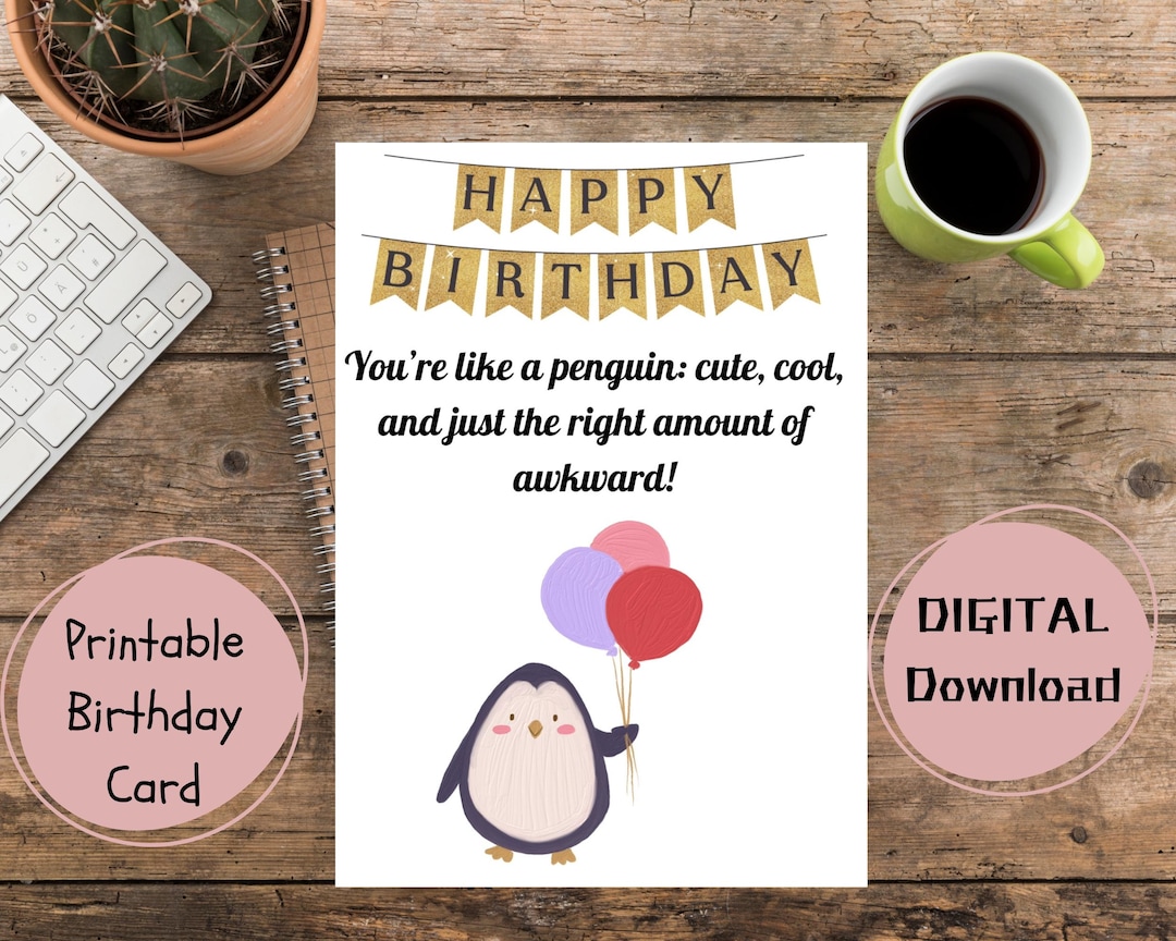PRINTABLE Penguin Birthday Card * Print at Home Card * Cute Penguin ...