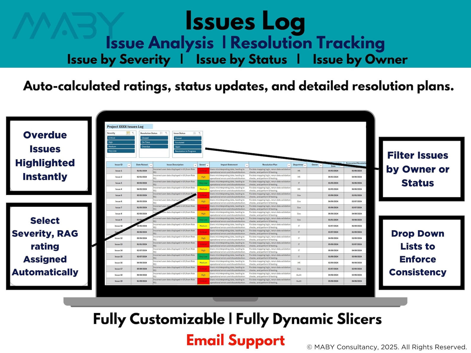 Risk Assessment, Risk Metrics, Issue Metrics, KPI Dashboard, RAID Log, Excel Template, Risk ...