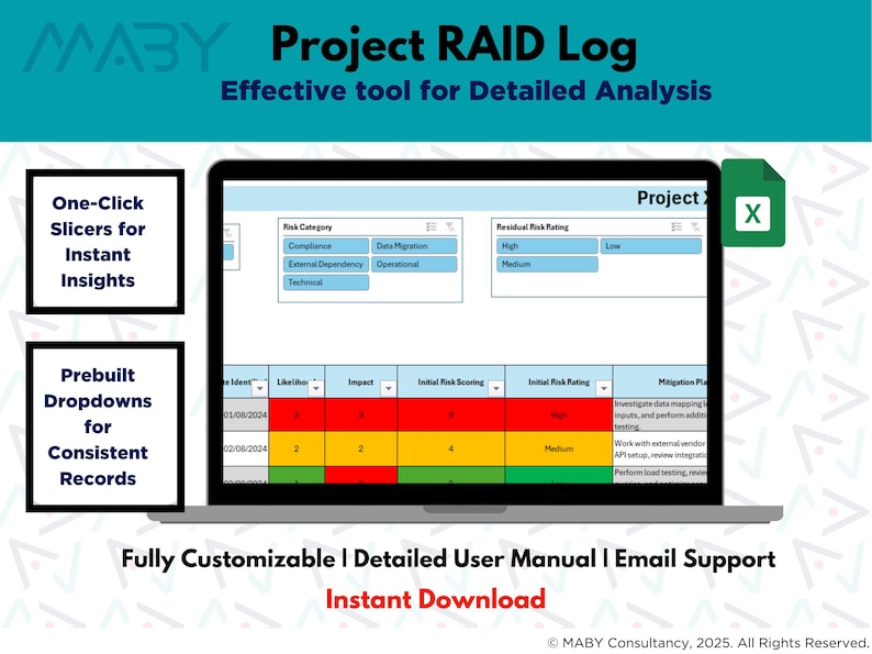 Risk Assessment, Risk Log, Issue Log, Project Management, RAID Log, PMO ...