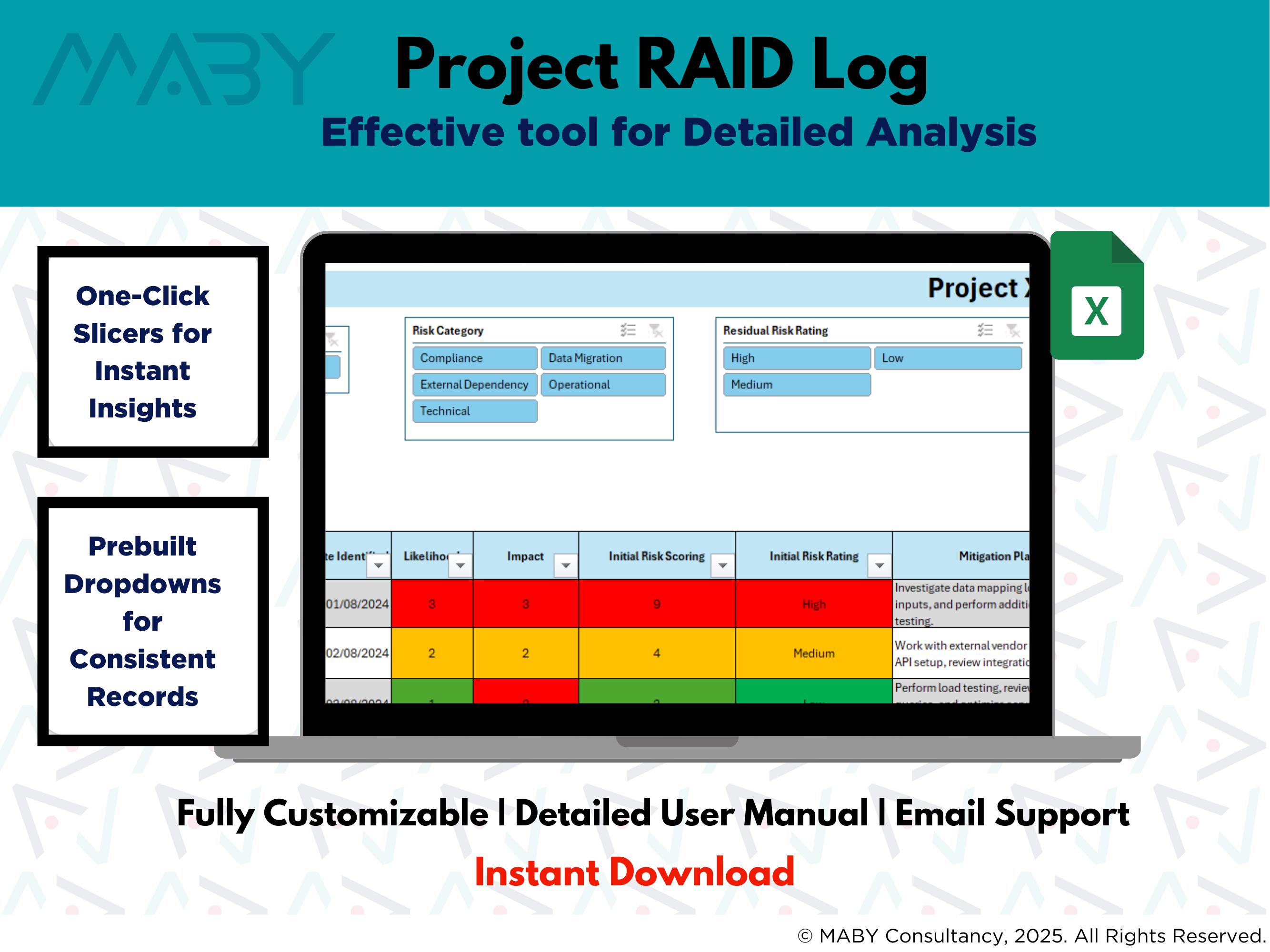 Risk Assessment, Risk Log, Issue Log, Project Management, RAID Log, PMO ...