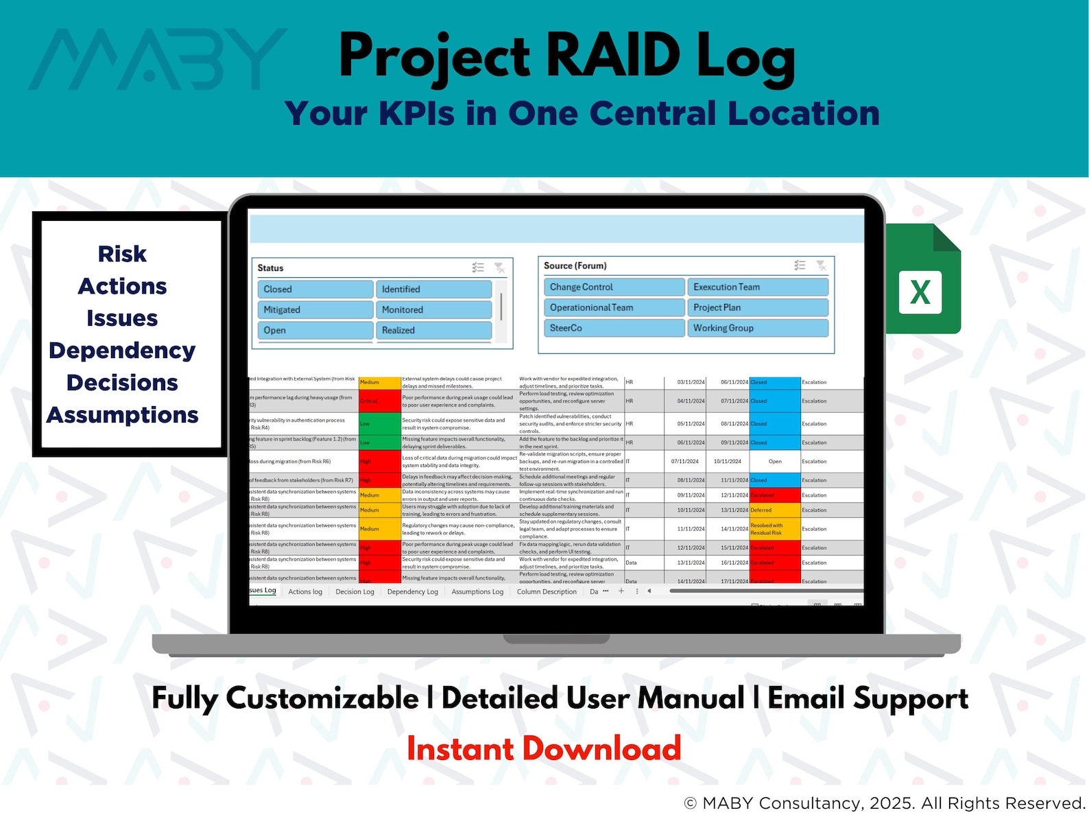 Risk Assessment, Risk Log, Issue Log, Project Management, RAID Log, PMO ...
