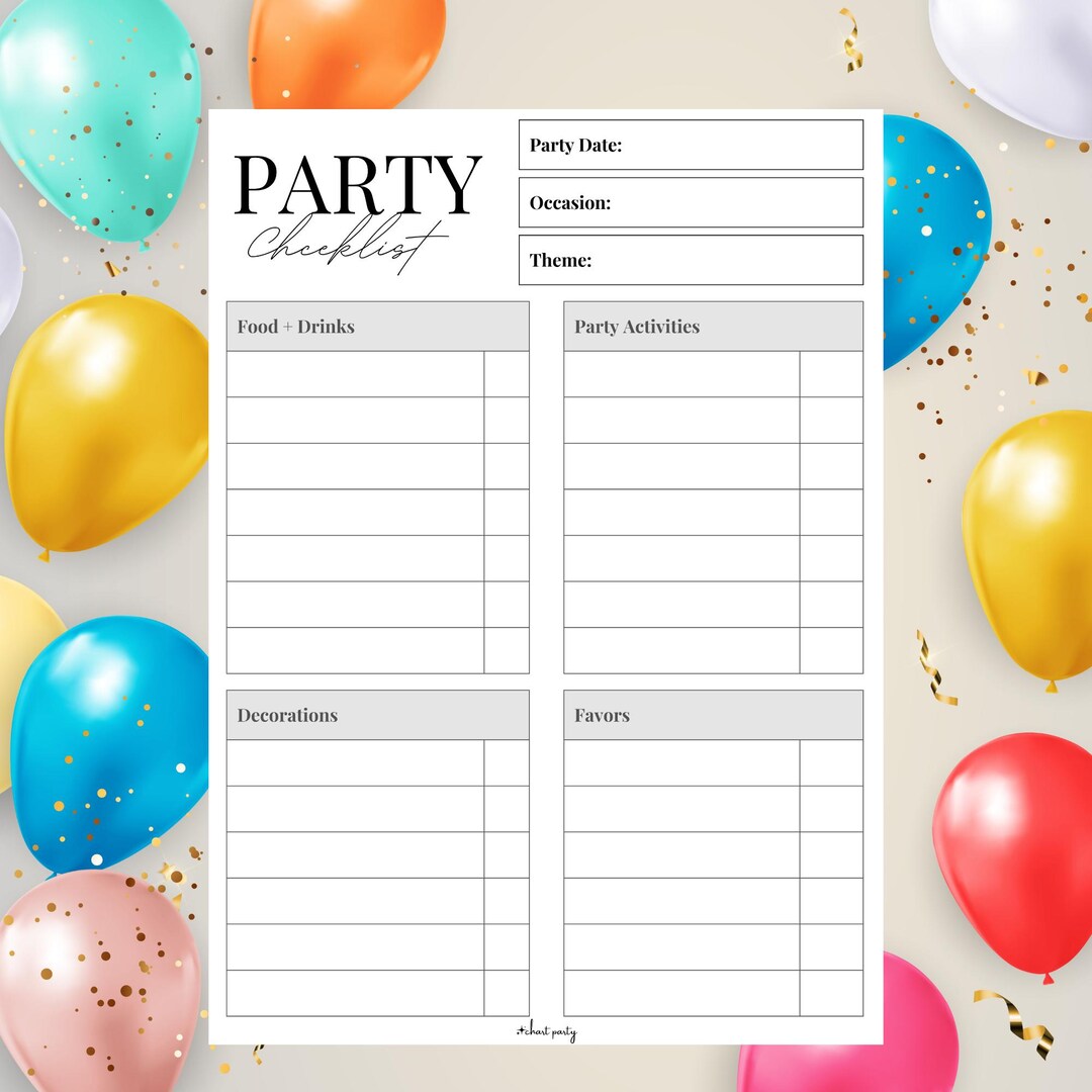 Party Planning Checklist Printable – Food, Activities, Decorations ...