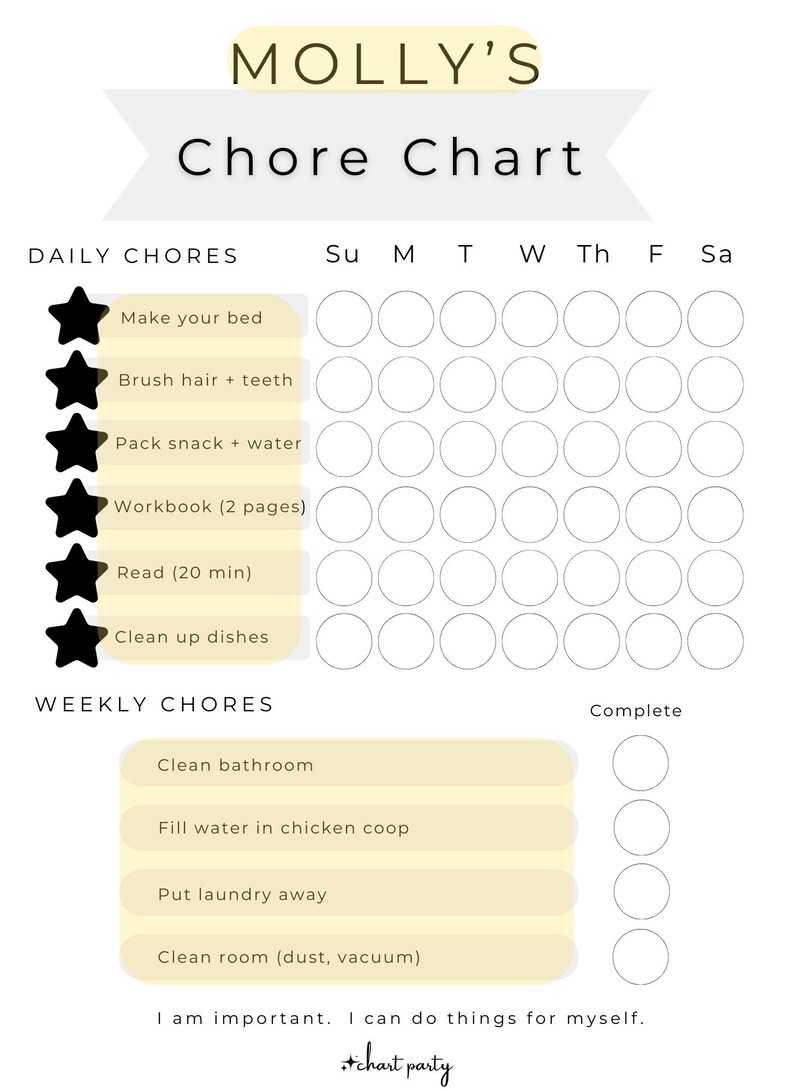 Kids Daily and Weekly Chore Chart, Responsibility, to Do List ...