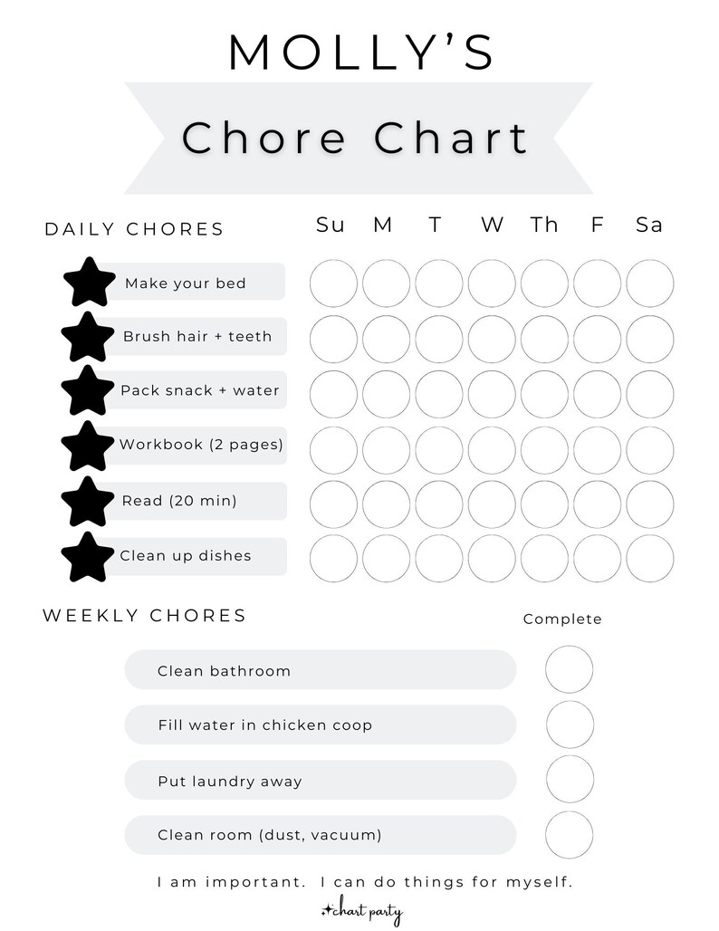 Kids Daily and Weekly Chore Chart, Responsibility, to Do List ...