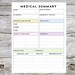 Medical Summary Template, Digital Download, Medical History ...