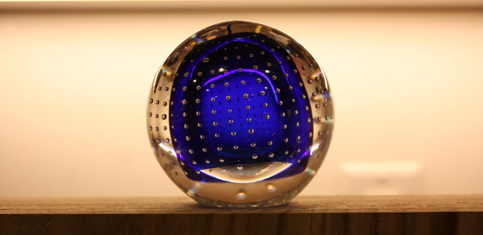 Gentile Art Glass Blue Flower Paperweight Bubble Design Signed by Adam ...