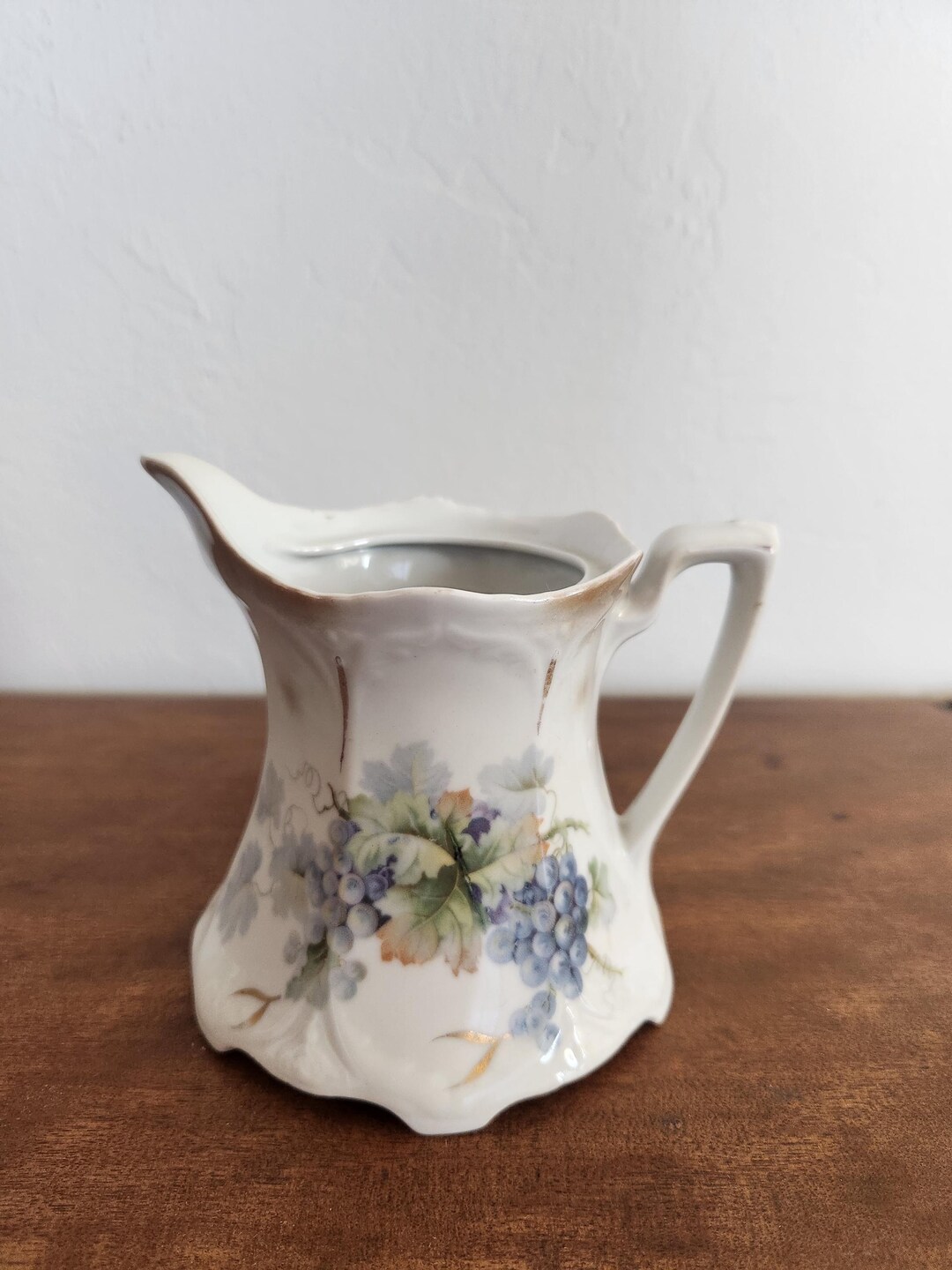 Vintage German Porcelain Creamer With Grape Motif | Scalloped Rim - Etsy