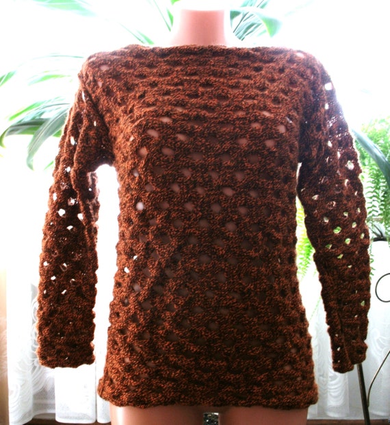 Knitted Sweater with Thick Netted Pattern. | Etsy