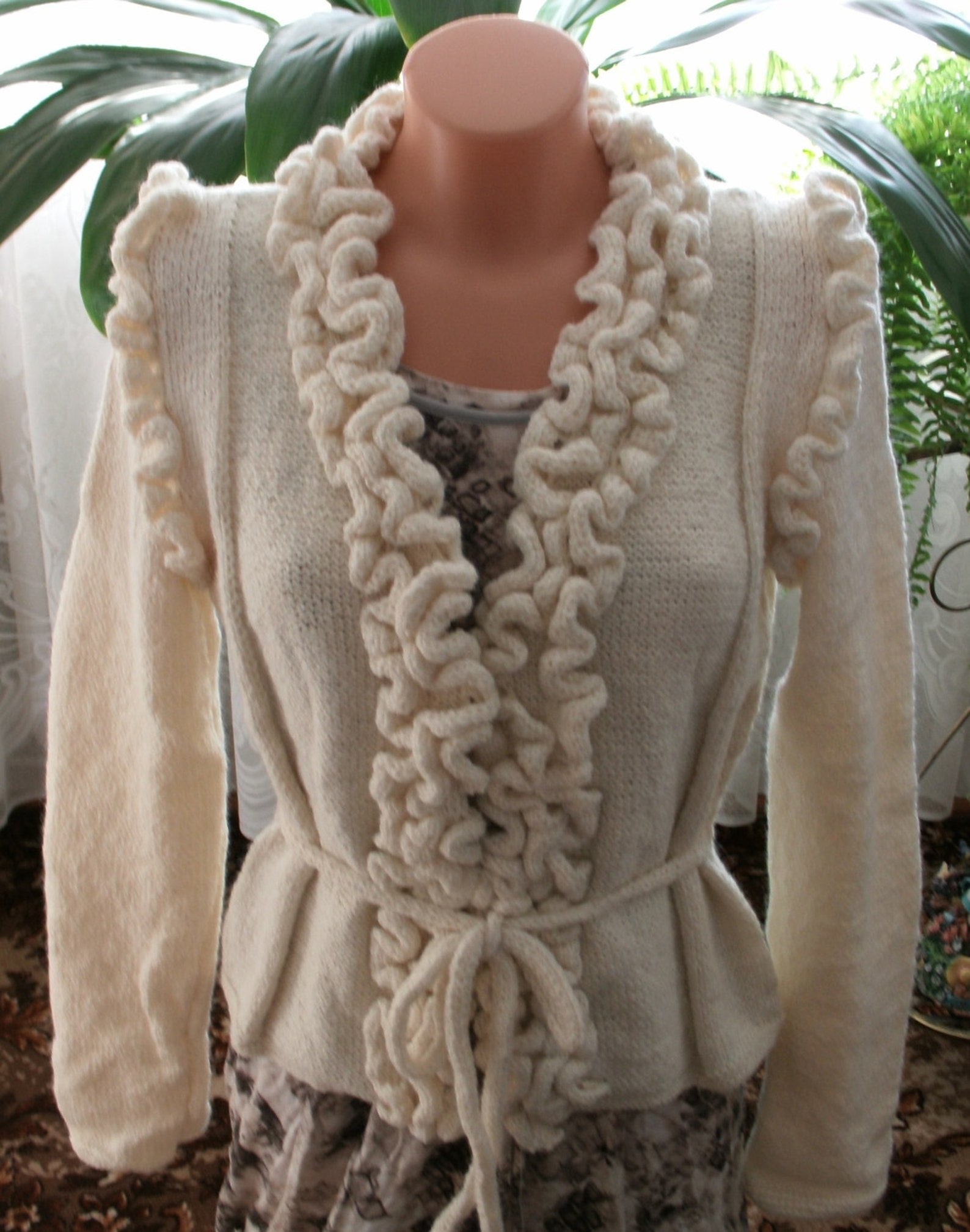 Close-fitting Open Front Cardigan With Ruffled Edges and Trims. - Etsy