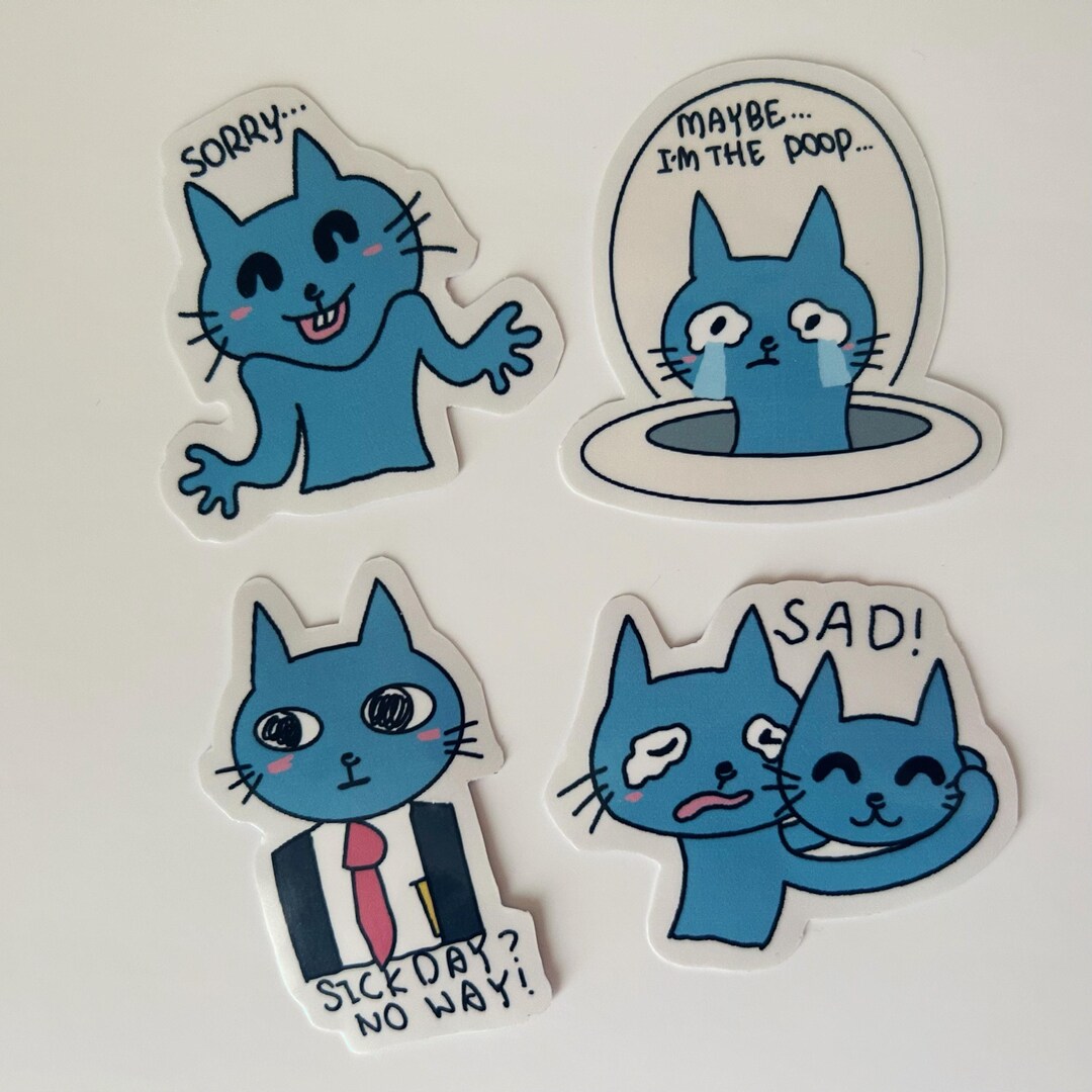 Funny Blue Cat Work-themed Stickers - Etsy