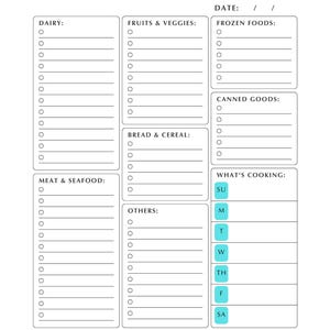 Grocery & Menu List | Digital Download | PDF Printable | Black Font | 8 ...