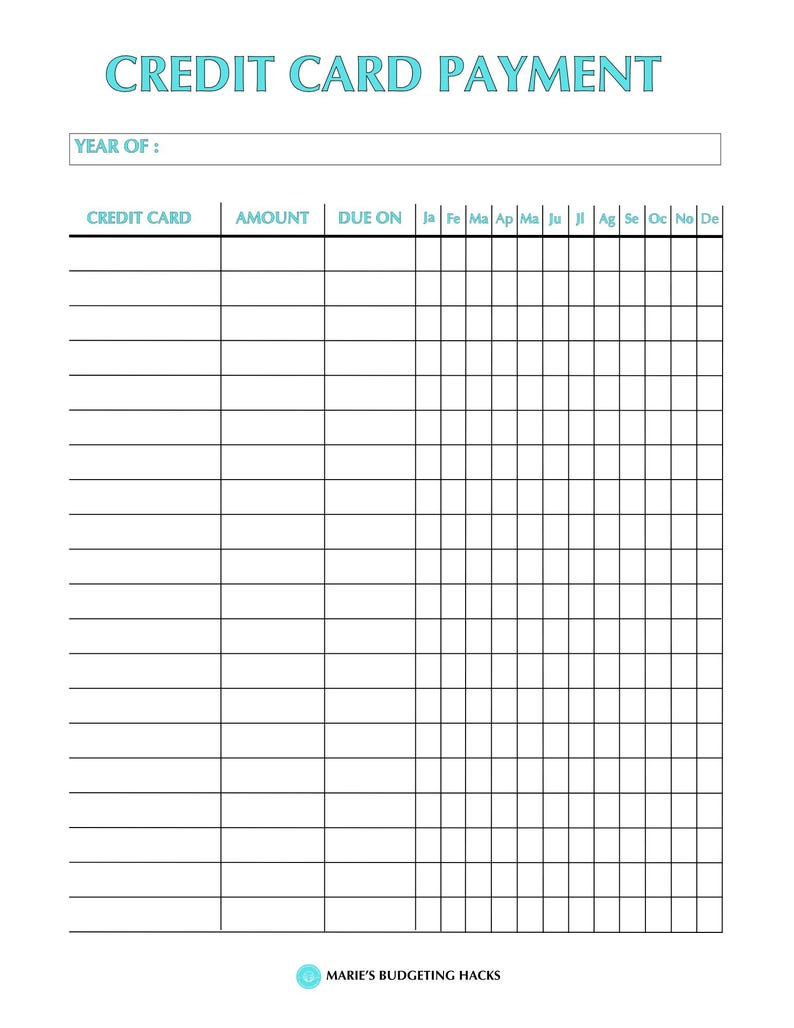 Credit Card Payment Tracker | Digital Download | 8.5x11 Size - Etsy
