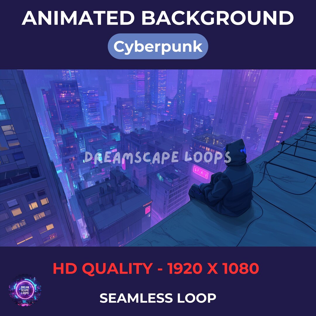 Cyberpunk Rooftop City Loop | Neon Skyline Motion Video for Futuristic ...