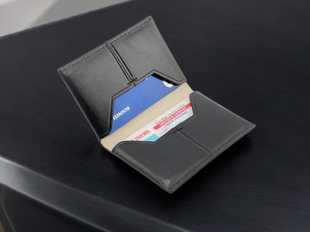 Slim Bifold Card Holder, Genuine Leather Men Card Holder With 2 Slots ...