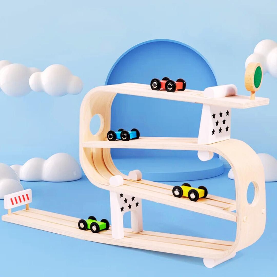 Children's Early Education Visual Tracker Wooden Inertial Racing Track ...