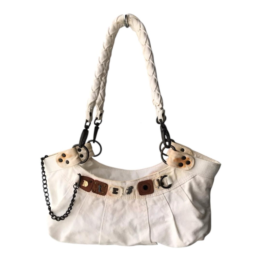 DIESEL Vintage White Hobo Bag Steampunk Medieval City Goth Letters Chic ...