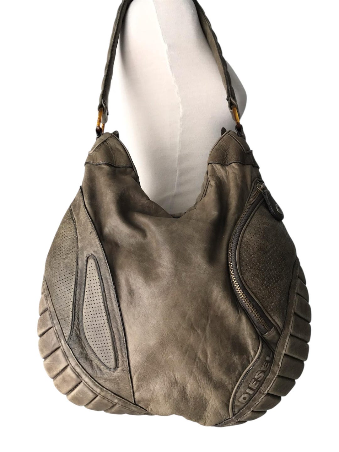 DIESEL Vintage Leather Hobo Bag Biker Moto Padded Futuristic Rave Alien ...