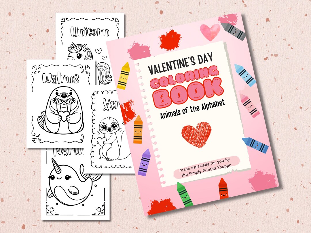 Kids Valentine's Day Alphabet Coloring Book: Adorable Animals for Every ...