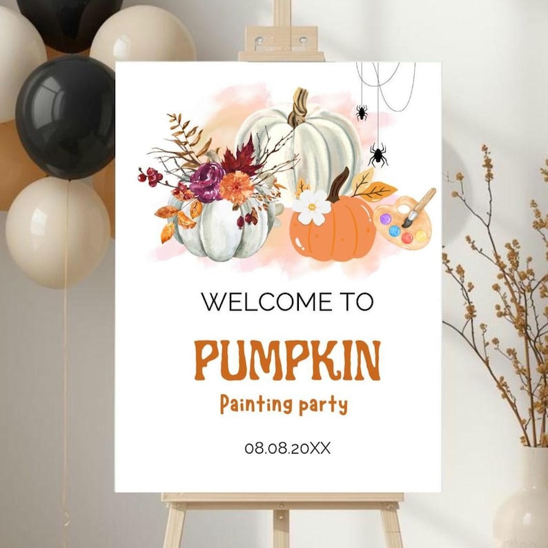 Halloween Pumpkin Painting Party Invitation, Boho Art Decor (digital ...