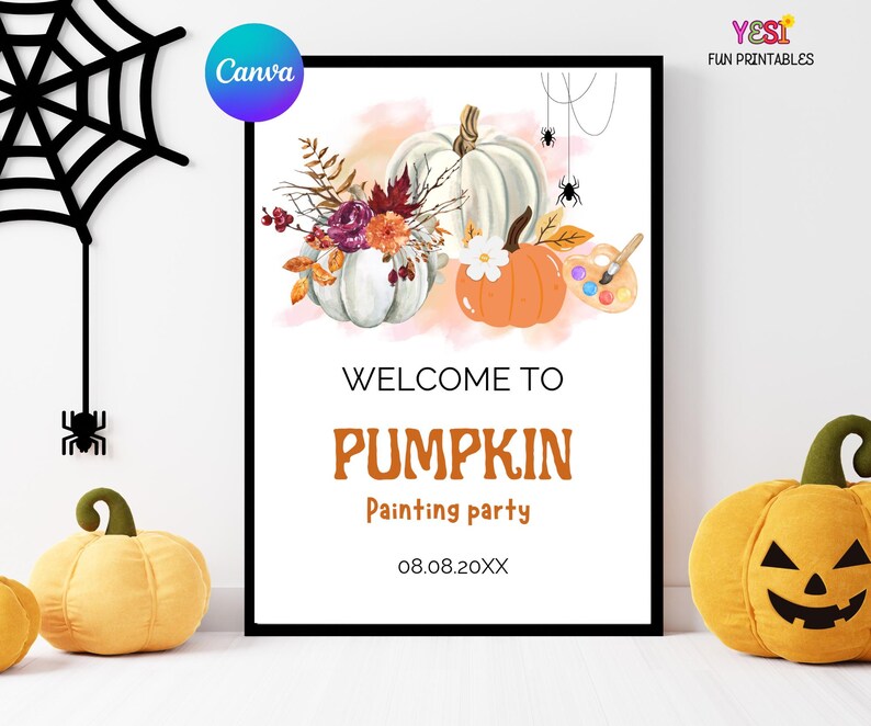 Halloween Pumpkin Painting Party Invitation, Boho Art Decor (digital ...