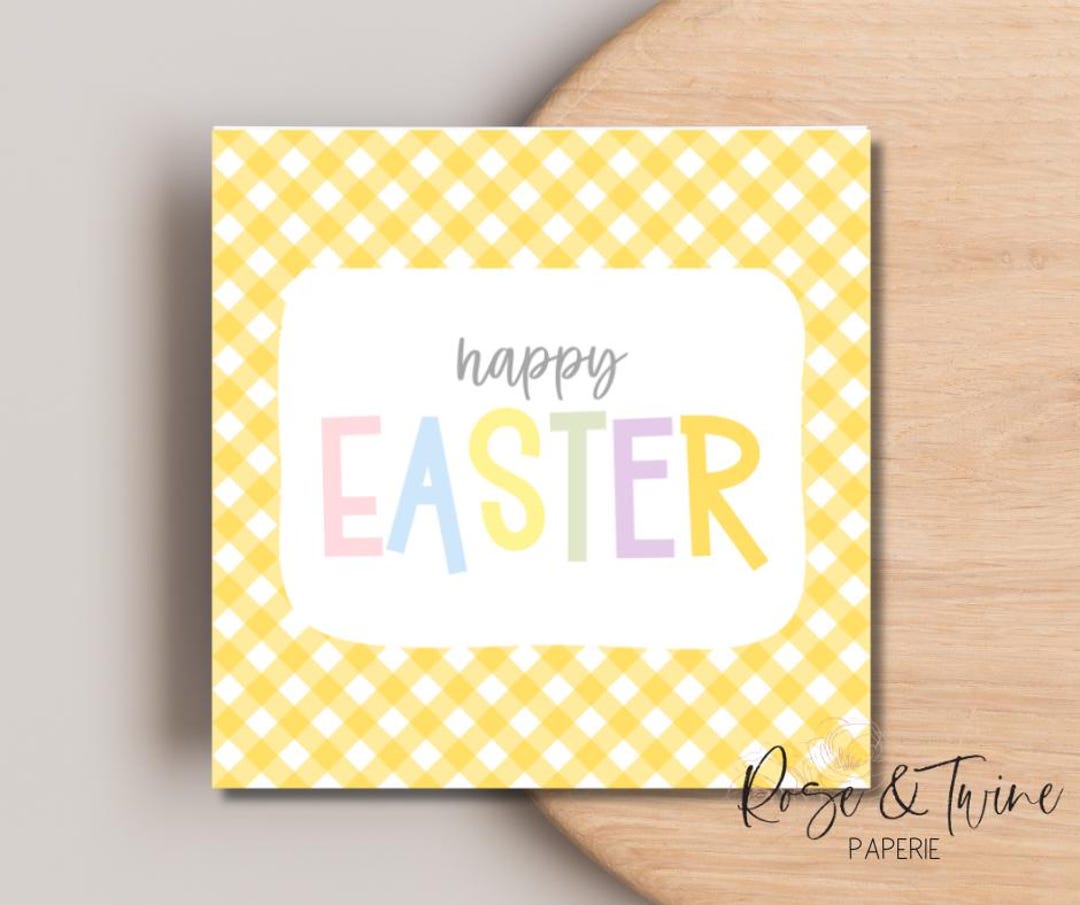 Printable Mini Cookie Tag - 2" X 2" Square Happy Easter Diagonal Plaid ...