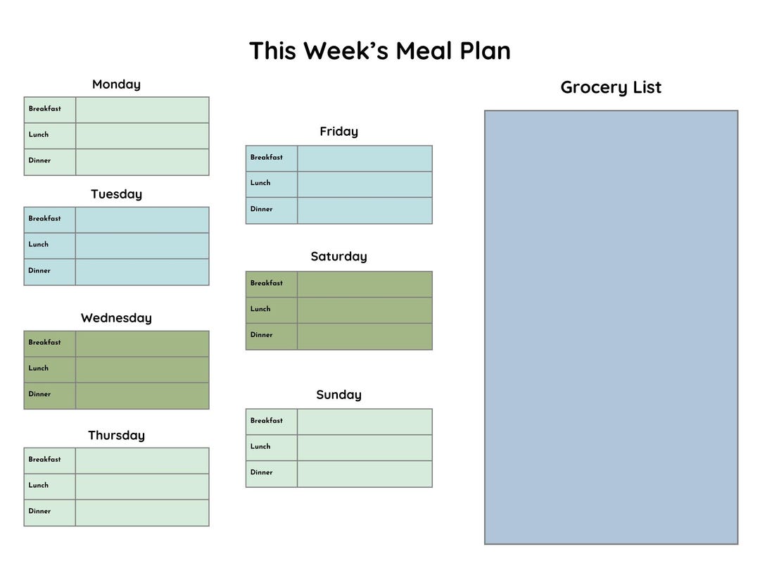 Weekly Meal Plan & Grocery List | INSTANT DOWNLOAD | Canva Template - Etsy
